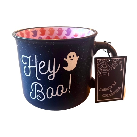 Cobwebs & Cauldrons | Dining | Hey Boo Black Pink Orange Ghost Mug ...